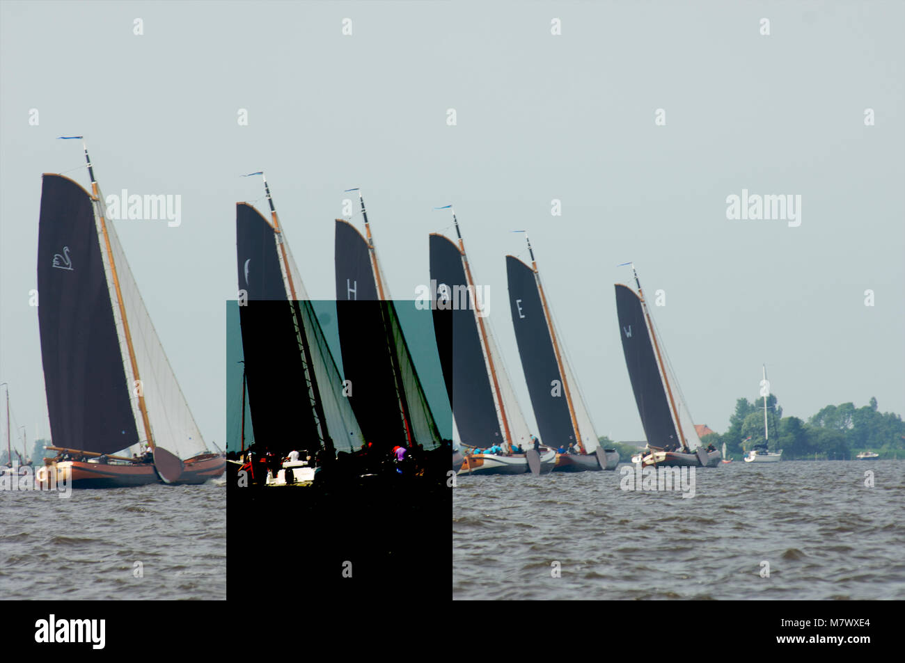 A traditional sailing race with classic Dutch wooden flat-bottemend ...