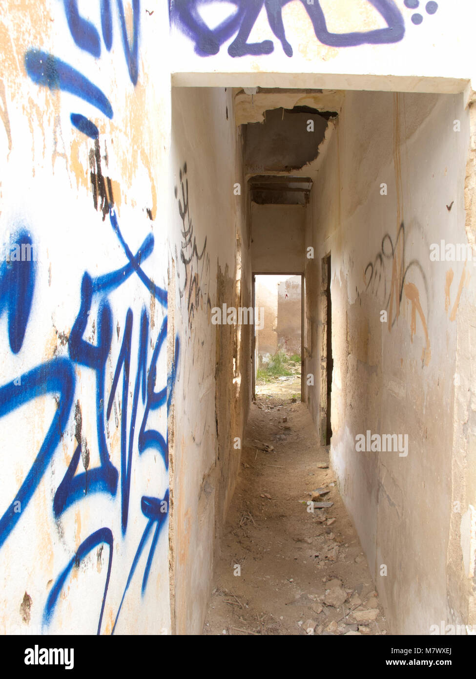 Abandoned old house with graffiti on wall Stock Photo - Alamy