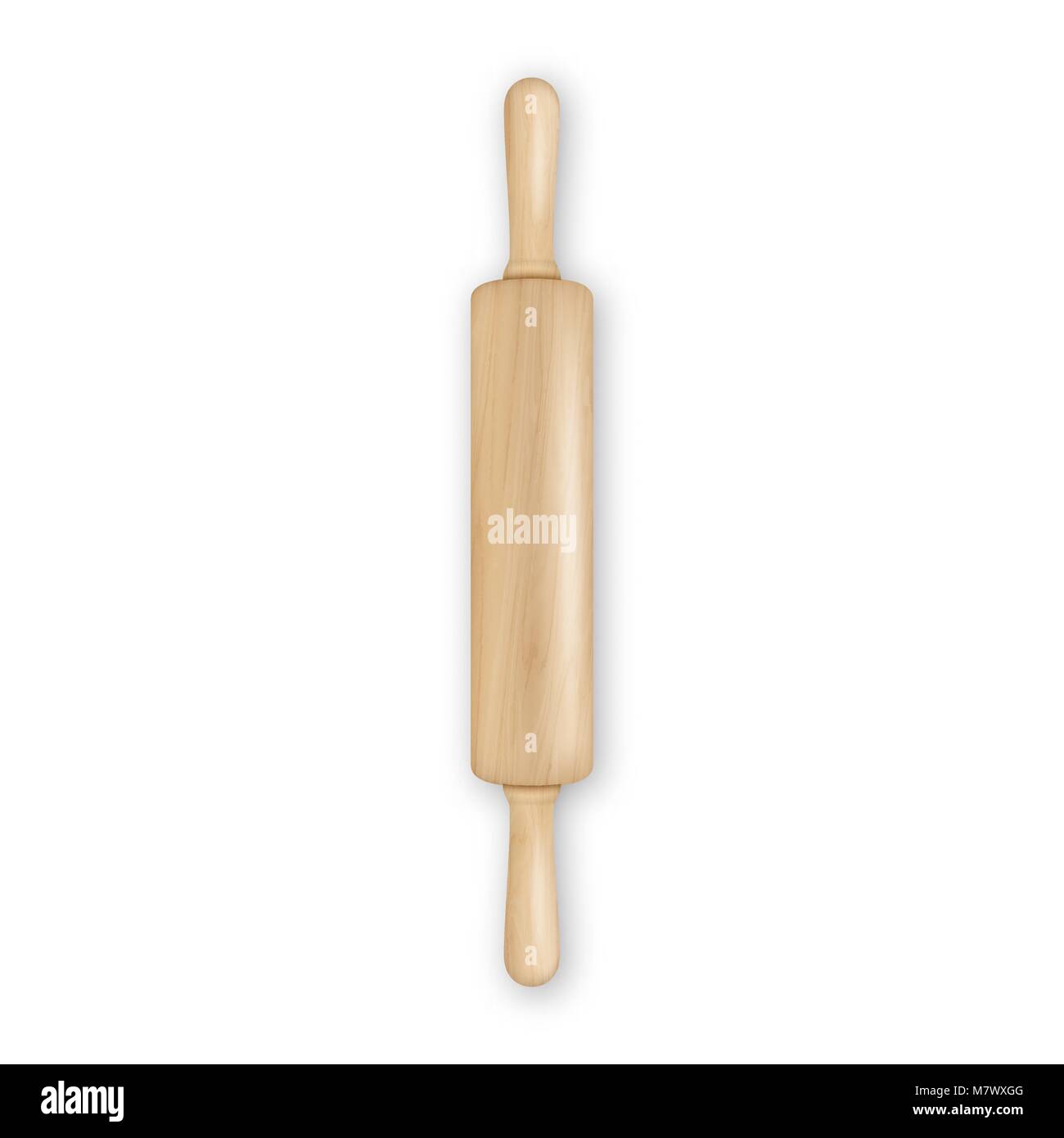 Vector realistic 3D wooden rolling pin icon closeup isolated on white ...
