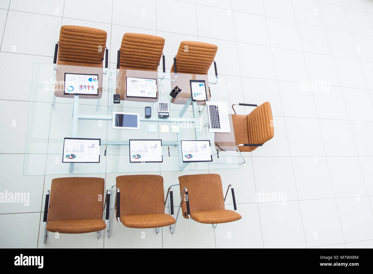 top view - a place for business meetings in the modern conference room ...