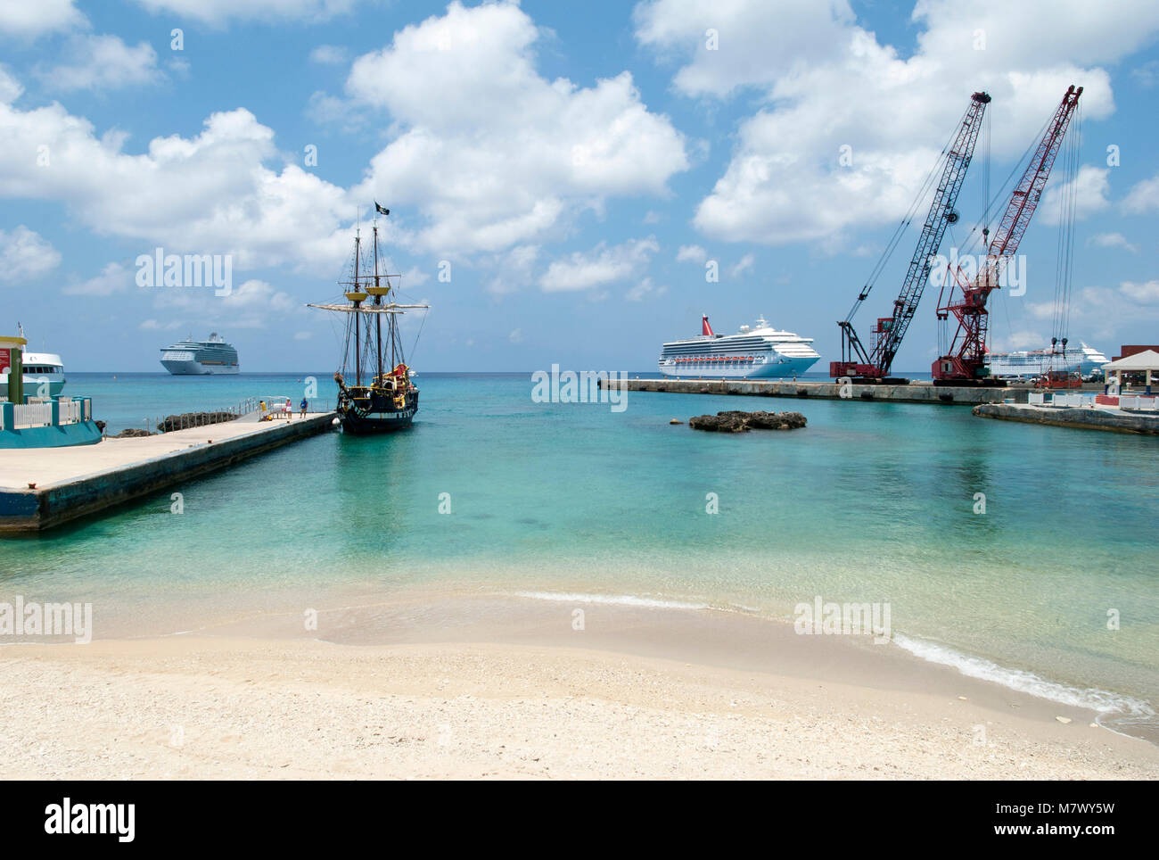 The view of Grand Cayman island George Town beach with different kind ...