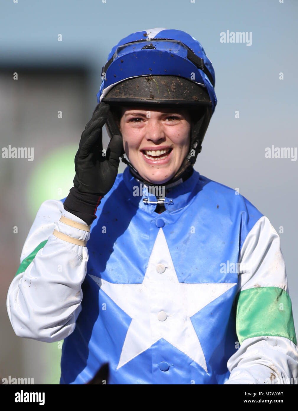 Jockey Lizzie Kelly celebrates winning the Ultima Handicap Steeple ...