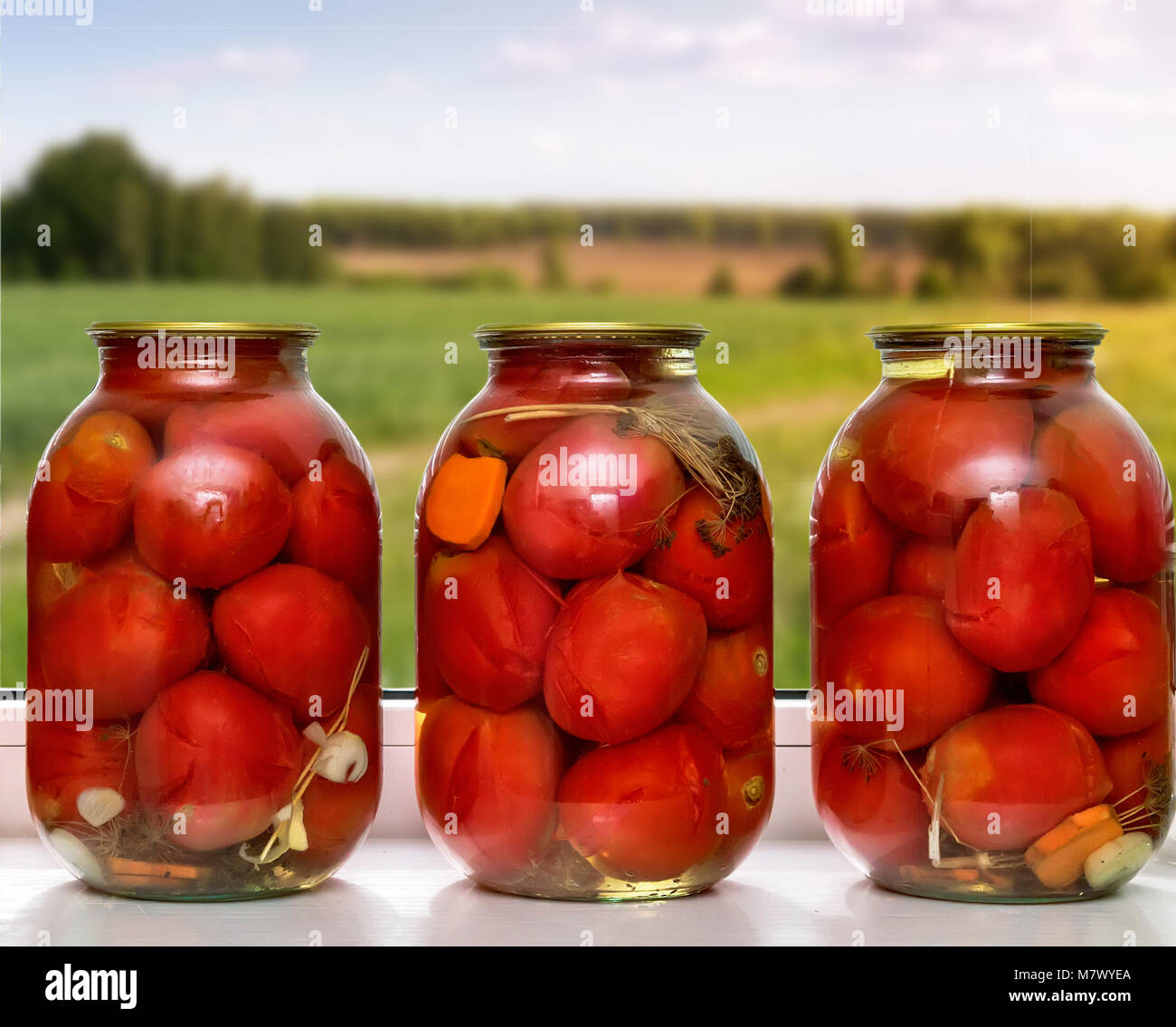 Canned tomatoes in large glass jars Stock Photo - Alamy