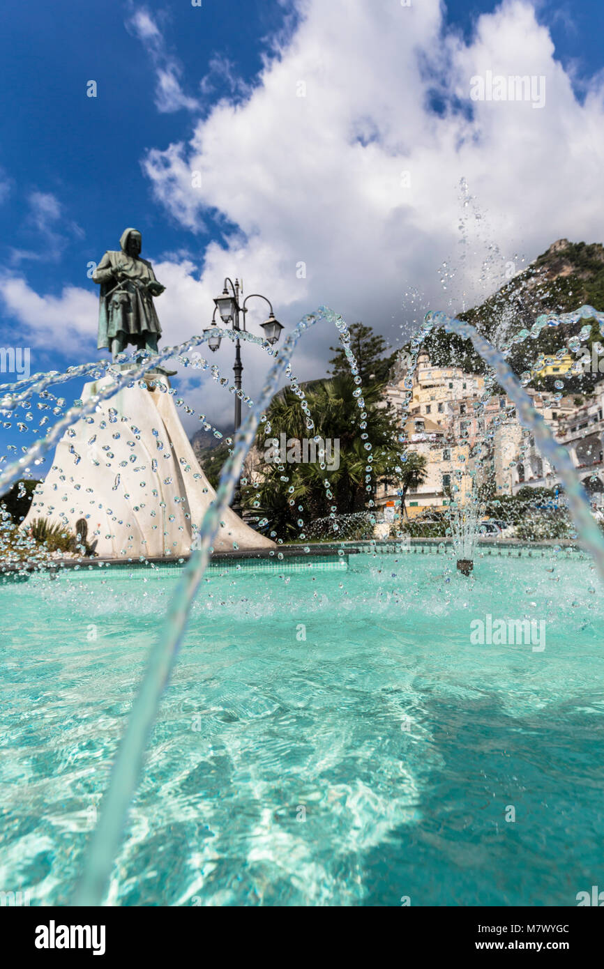 Flavio Gioia statue , compass inventor, in Amalfi promenade, Salerno ...