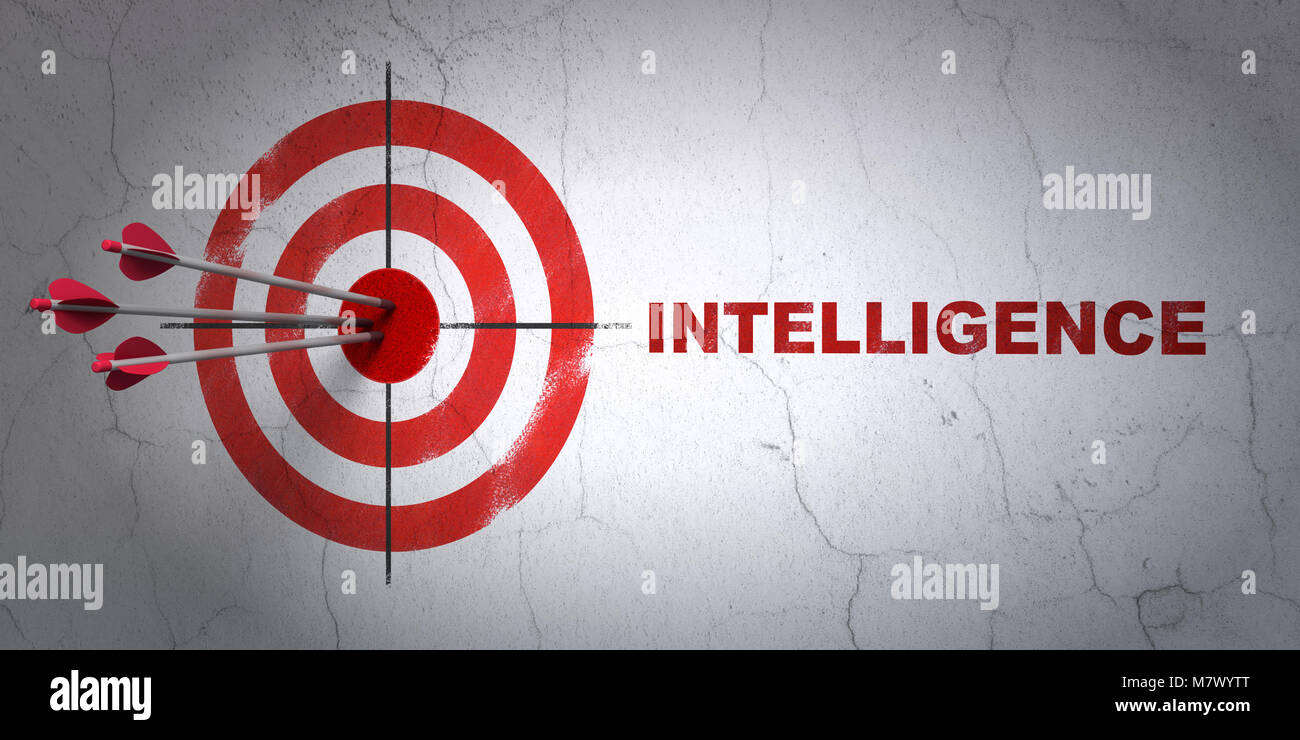 Education concept: target and Intelligence on wall background Stock ...