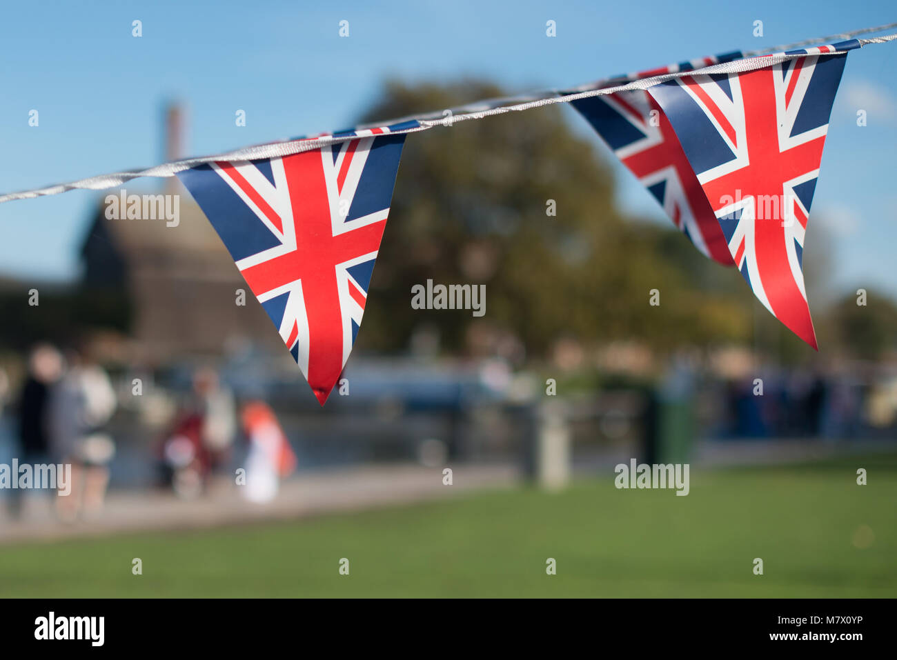 british union jack bunting celebrating royal event in UK with typically ...