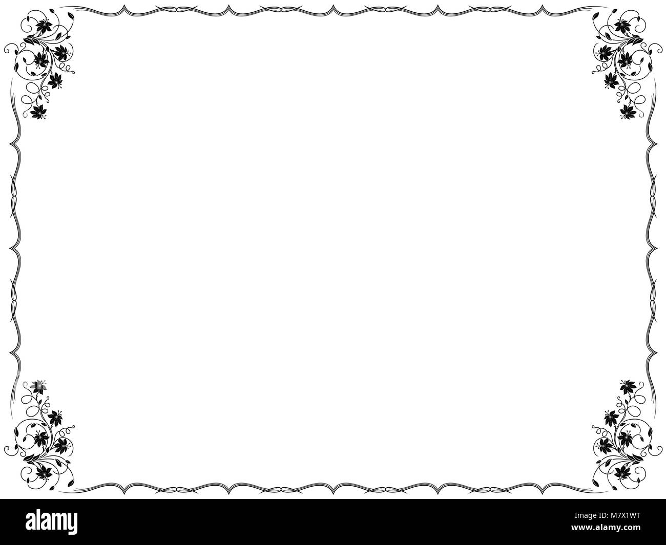 Frame background with floral swirl border design elements, hand drawn ...