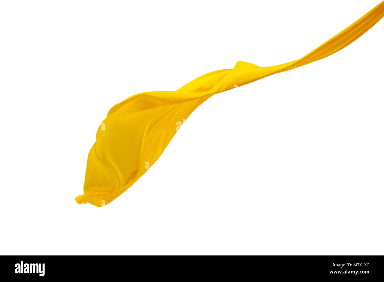 Smooth elegant transparent yellow cloth separated on white background ...