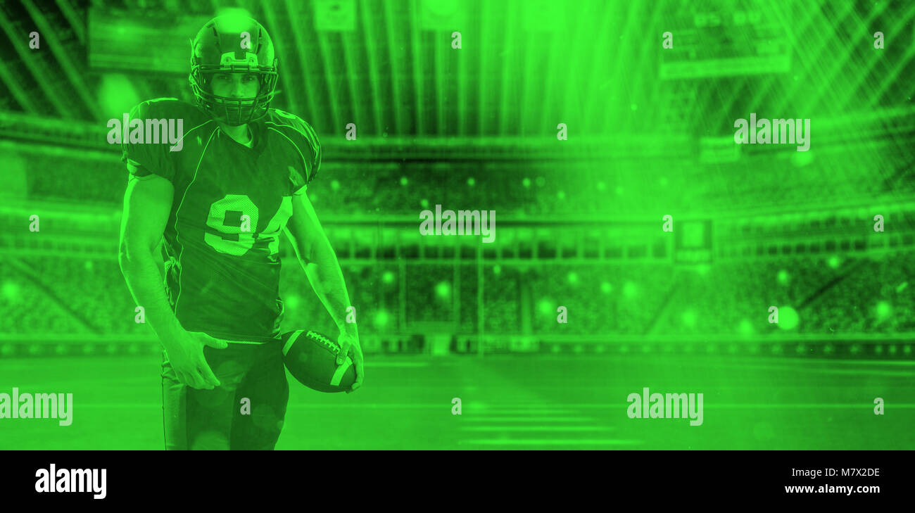 duo toned american football player in arena at night with stadium ...