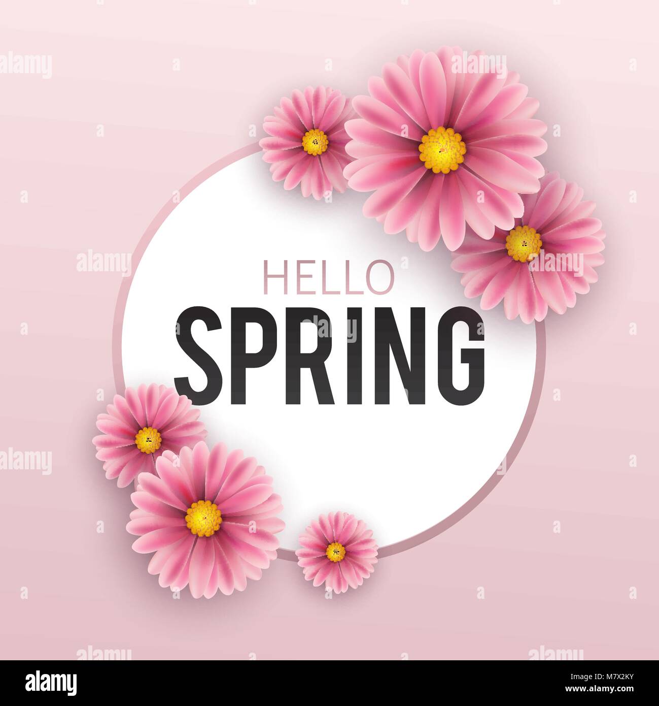 Hello Spring, floral greeting card, flowers. Banner with realistic ...