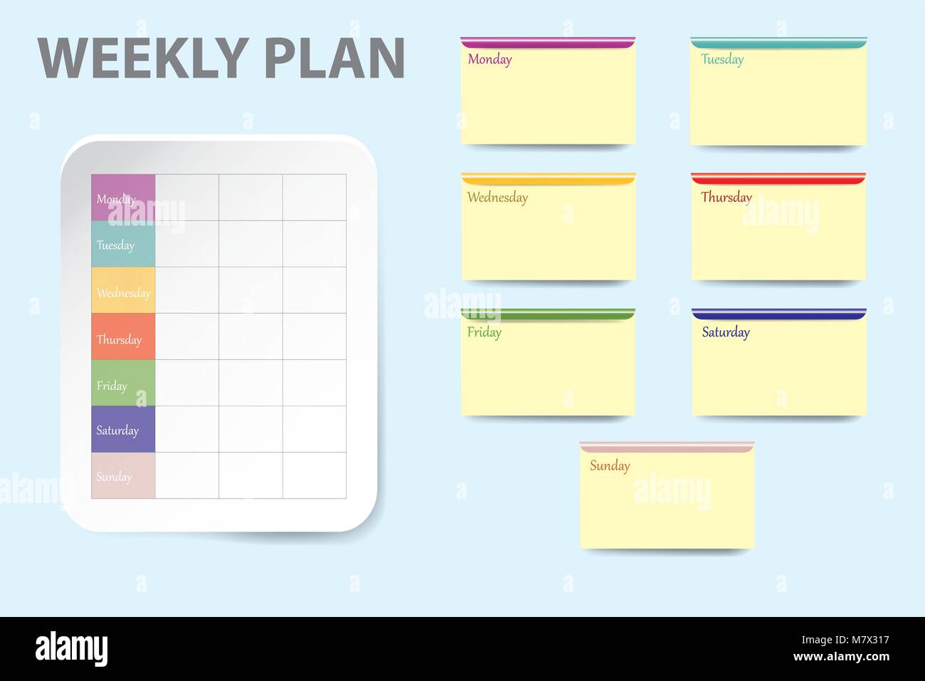 White board with a weekly schedule in the left part of the vector and a ...