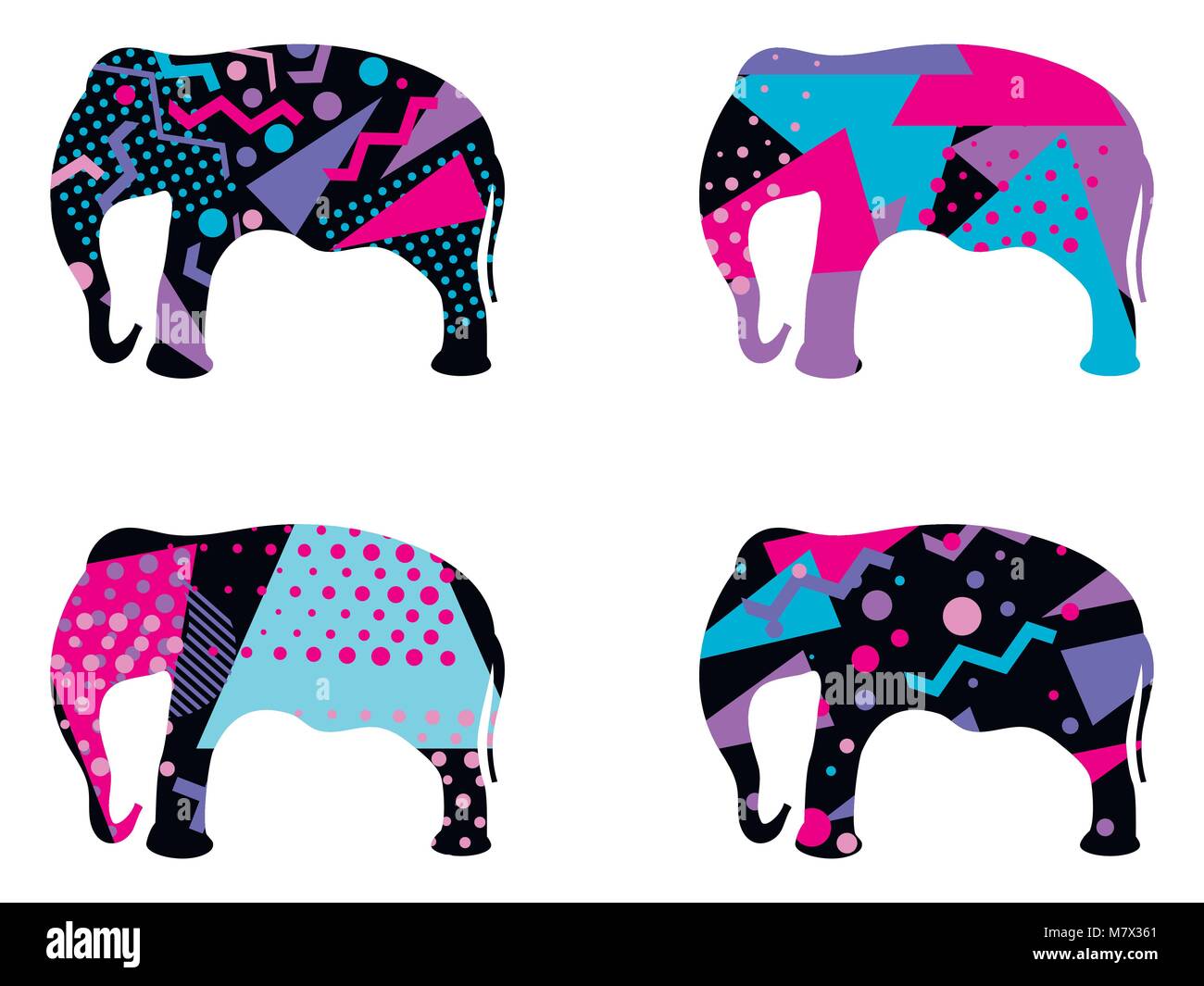 Elephant with a pattern of geometric shapes, memphis style. Vector ...