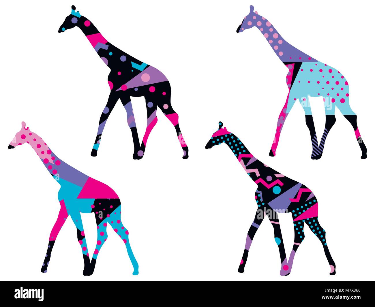 Giraffe with a pattern of geometric shapes, memphis style. Vector ...