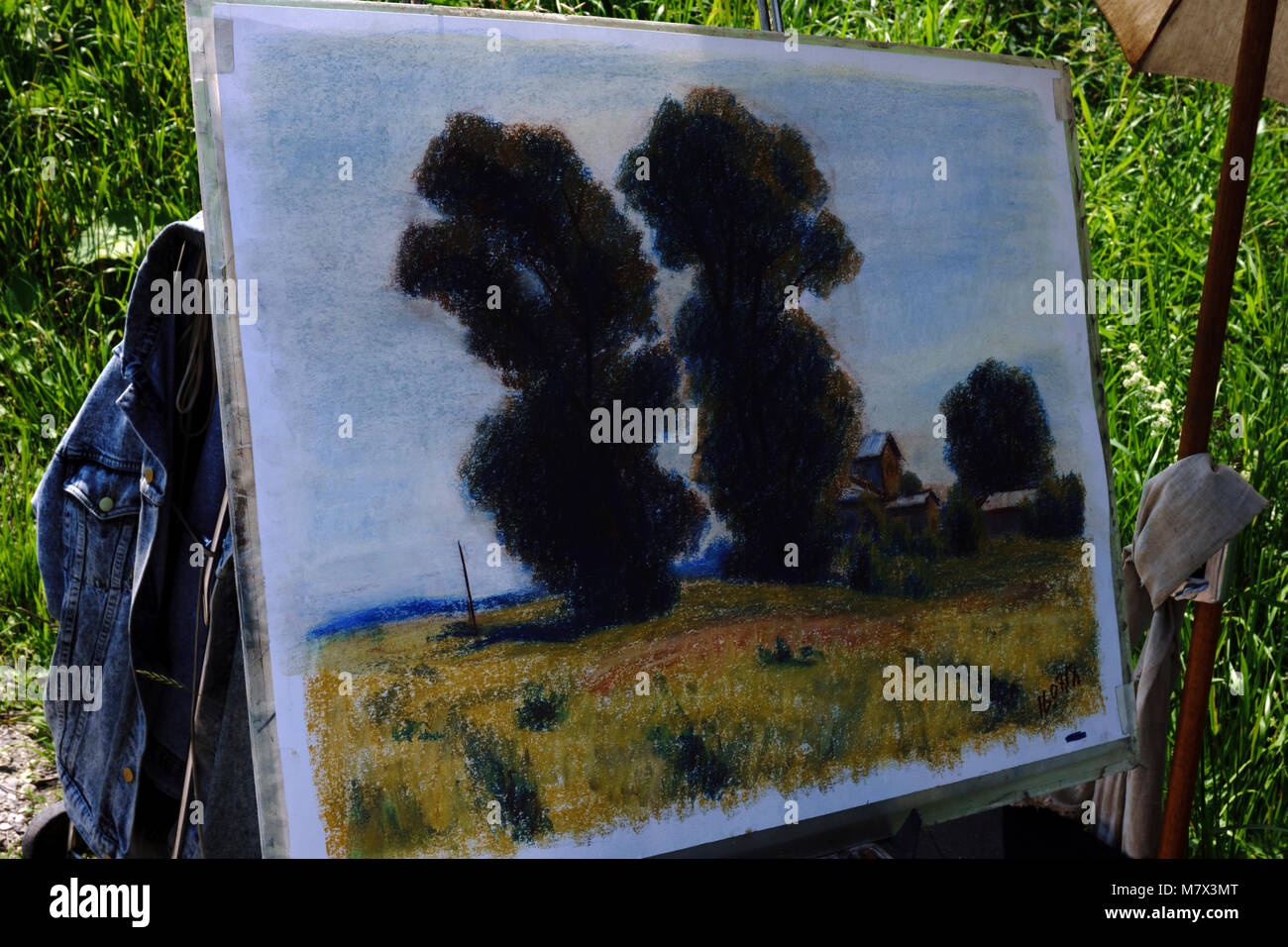 Russia - Usolye on 16 July : painting easel brushes paint crayons Stock ...