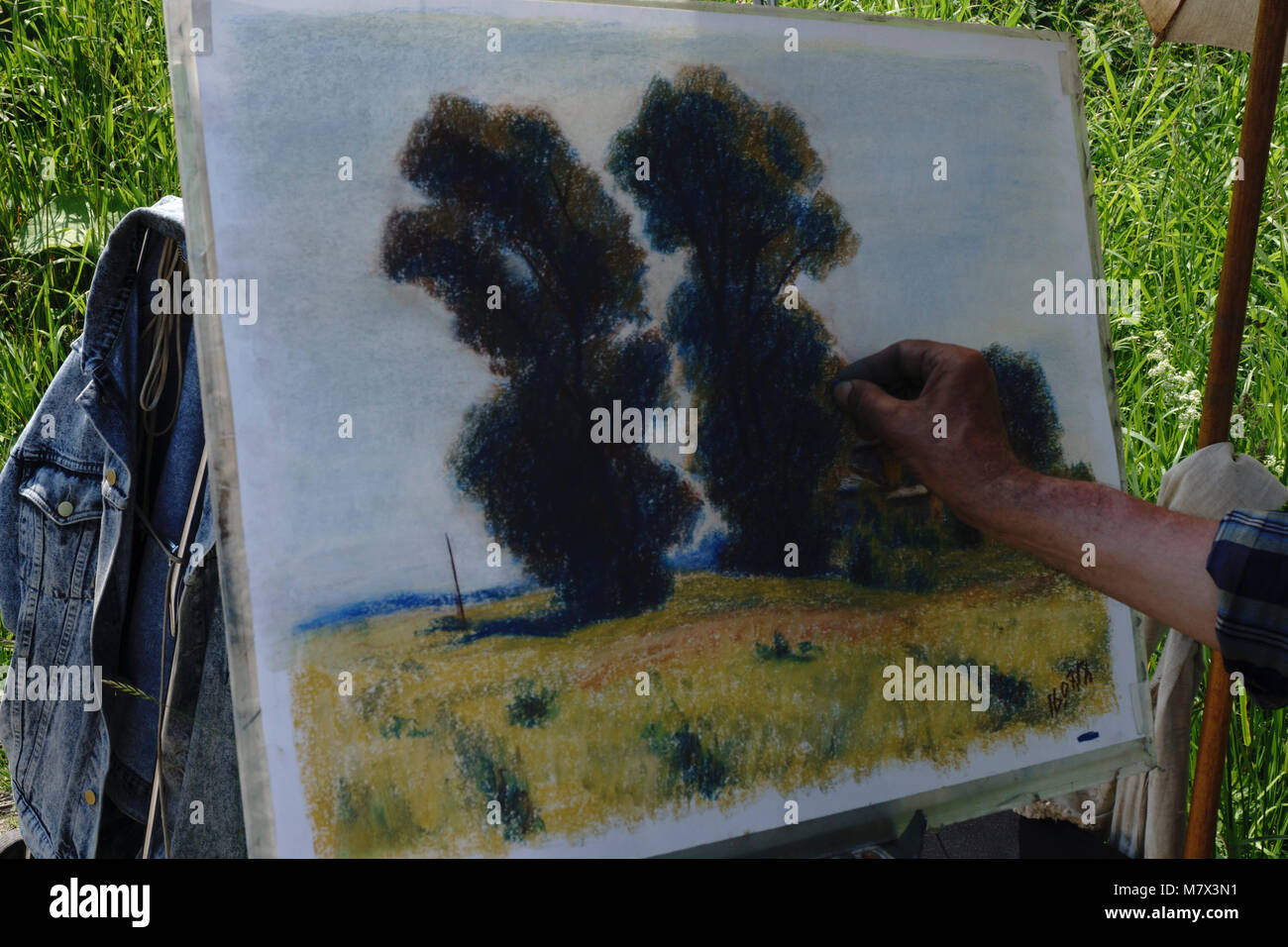 Russia - Usolye on 16 July : painting easel brushes paint crayons Stock ...