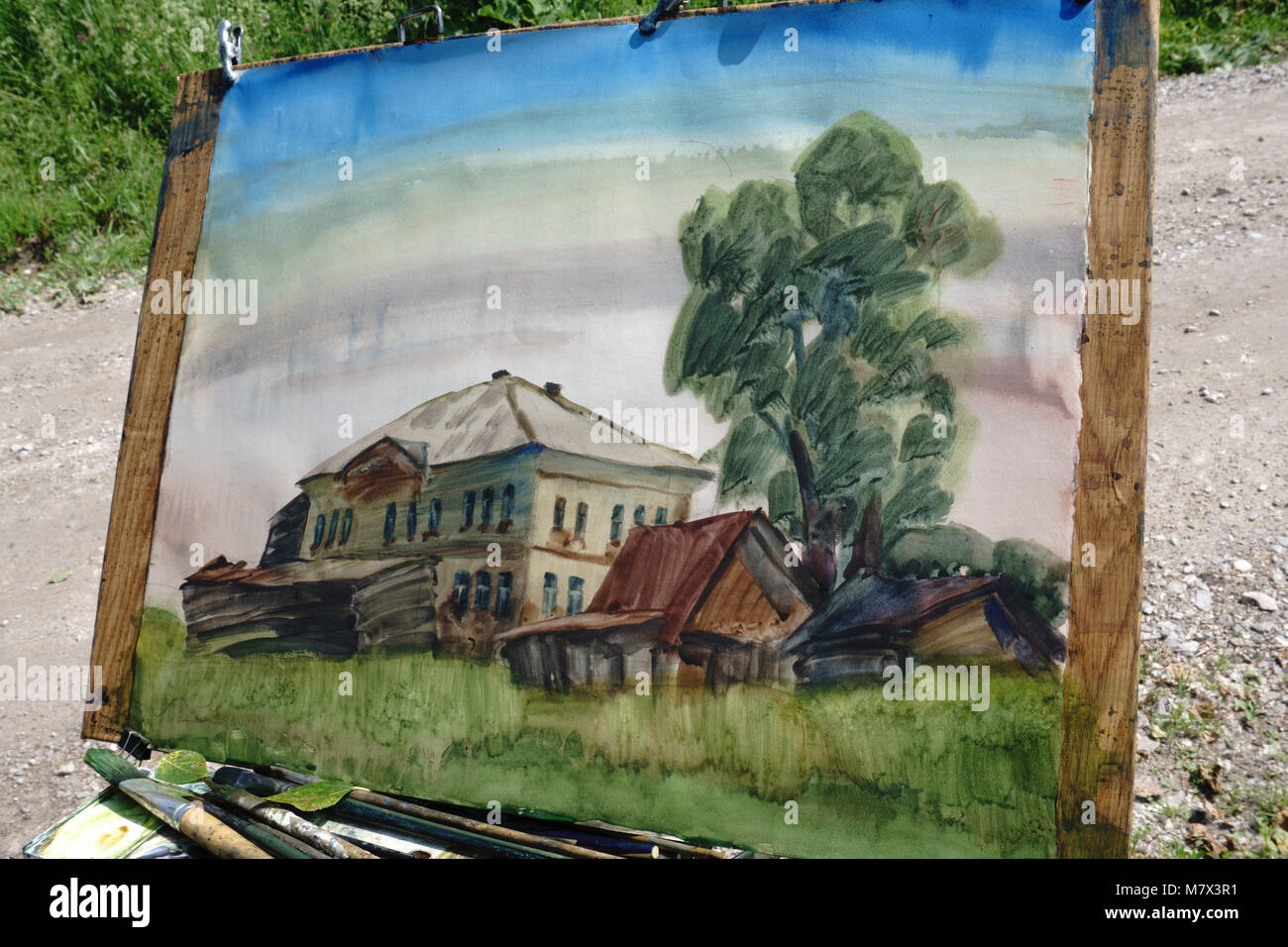 Russia - Usolye on 16 July : painting easel brushes paint crayons Stock ...