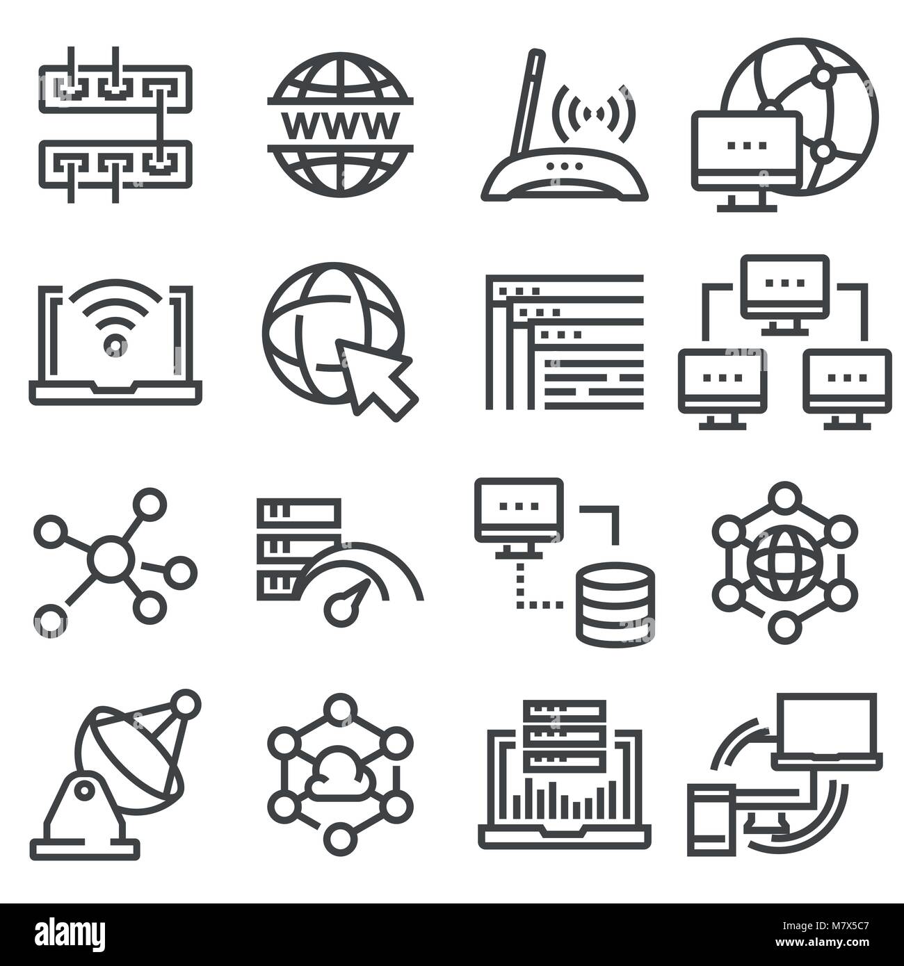 Data analytic and social network icons set on white background Stock ...