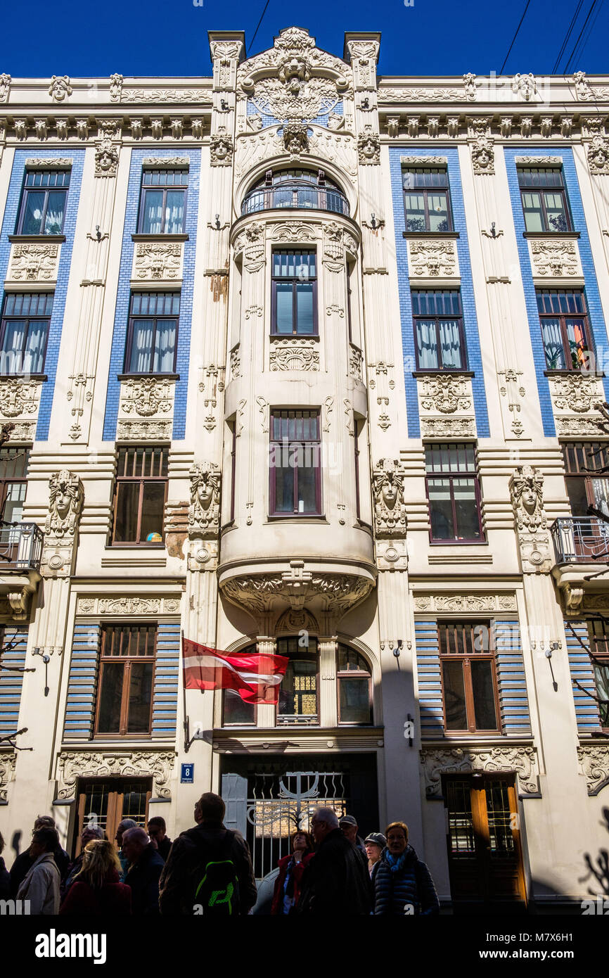Latvia, Riga. Buildings in the Art Nouveau style in the medieval Old ...
