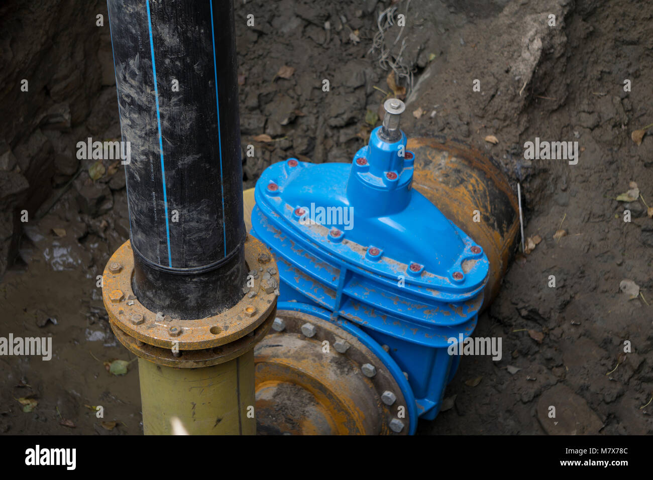 with heat and pressure sensors on flange of water pipes supply Stock ...