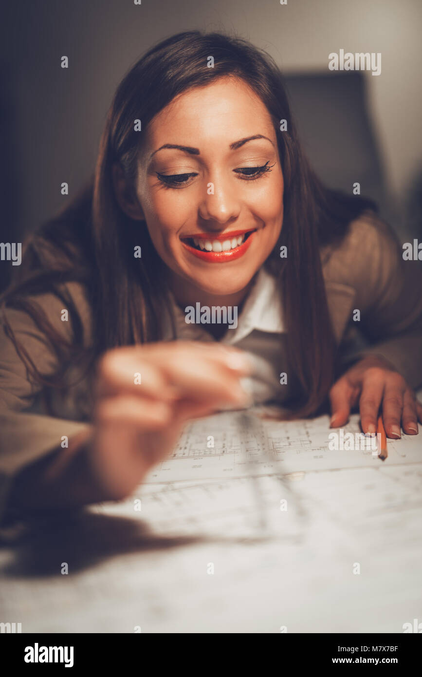 Engineer drawing woman desk hi-res stock photography and images - Alamy