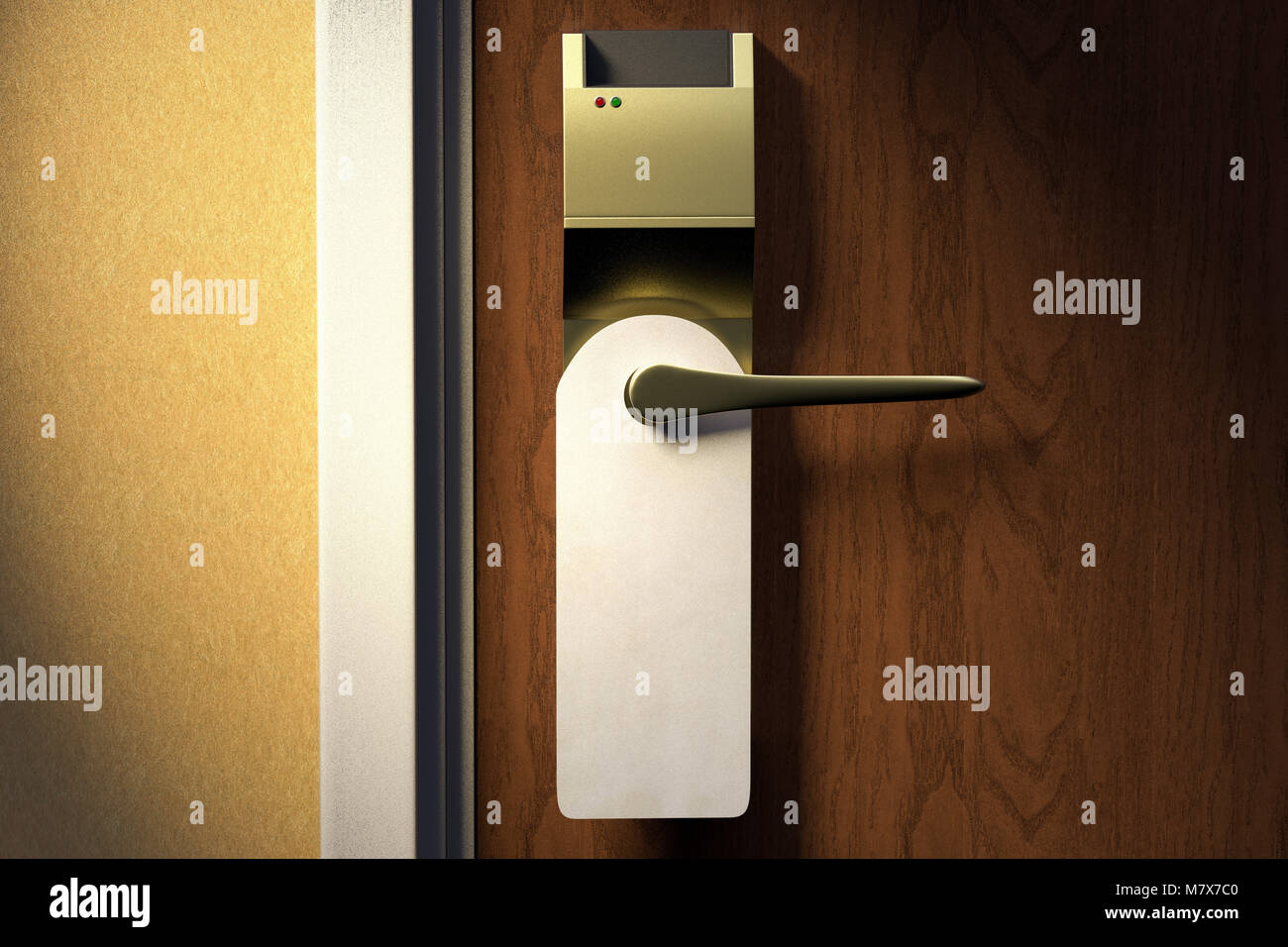 Knob of a hotel door with an empty tag Stock Photo - Alamy