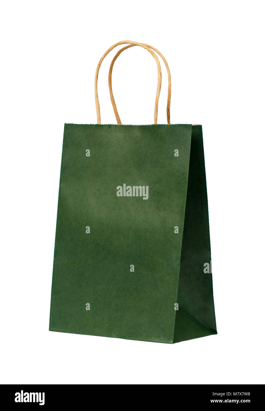Green paper bag with handles isolated on white background. copy space ...