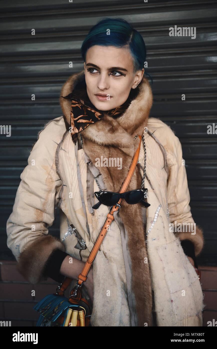 Milan, Italy - February 21, 2018: Fashionable models, bloggers and ...