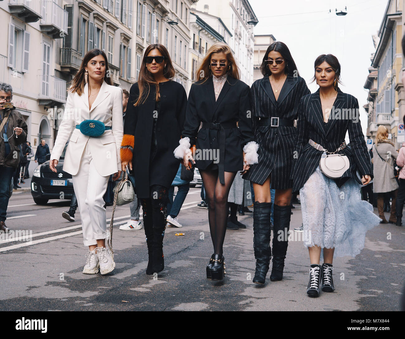 Milan, Italy - February 24, 2018: Fashionable models, bloggers and ...