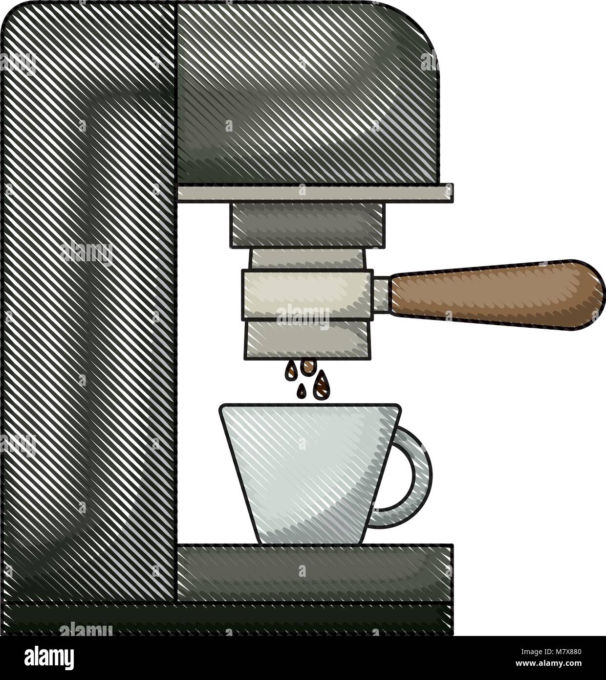 coffee espresso machine side view colored crayon silhouette Stock ...