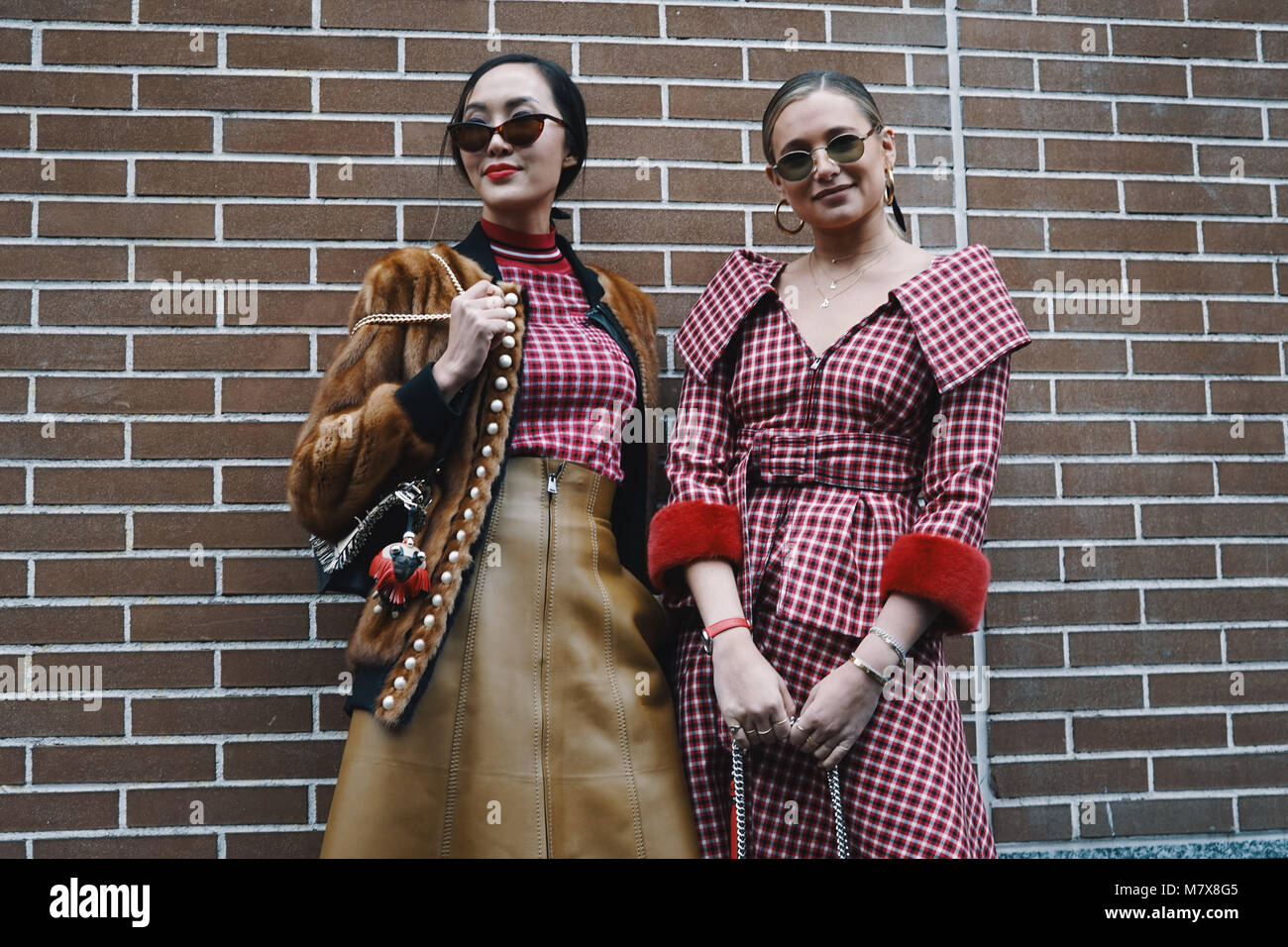 Milan, Italy - February 22, 2018: Fashion appearance of a fashionista ...