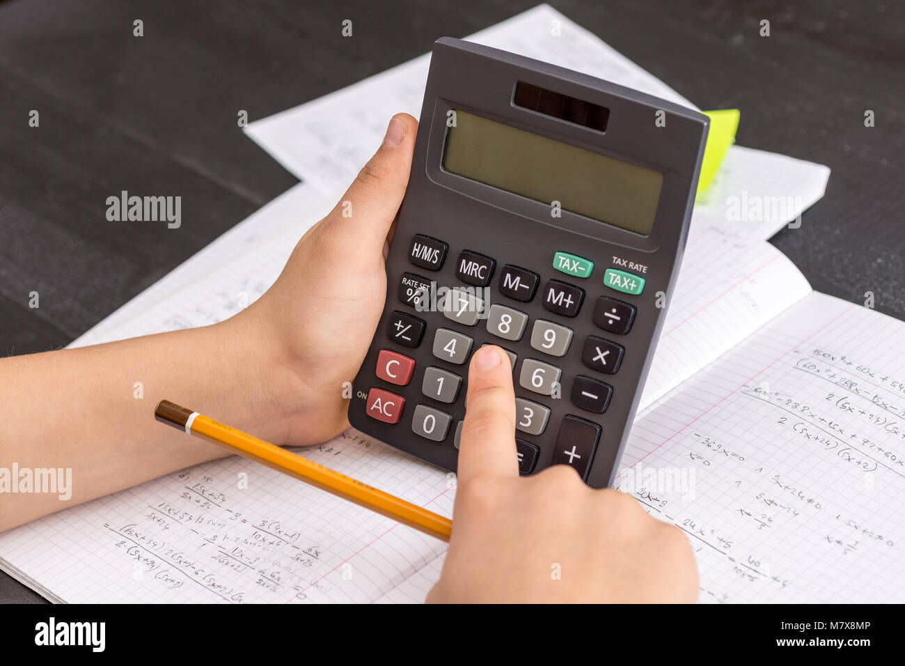 Finger on the Calculator Button During Mathematical Lesson. School ...