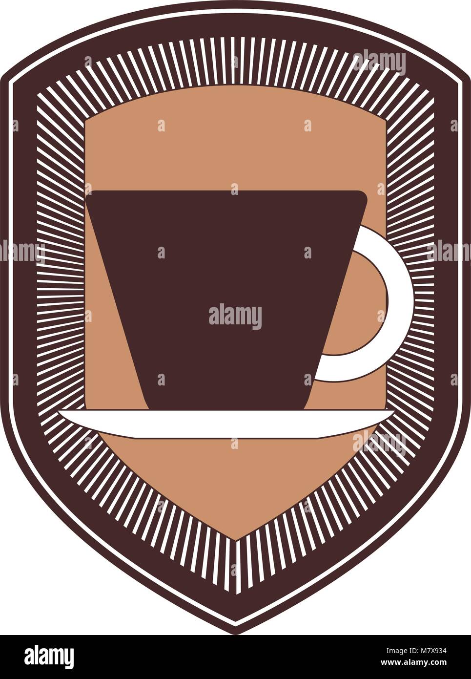 decorative logo shield of porcelain cup on dish silhouette color ...