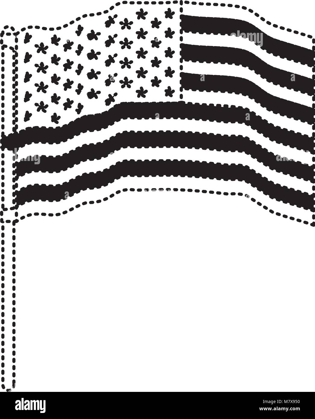 flag united states of america in pole several waves in dotted ...