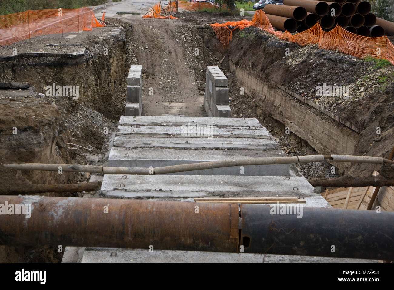 road repair concrete work Stock Photo - Alamy