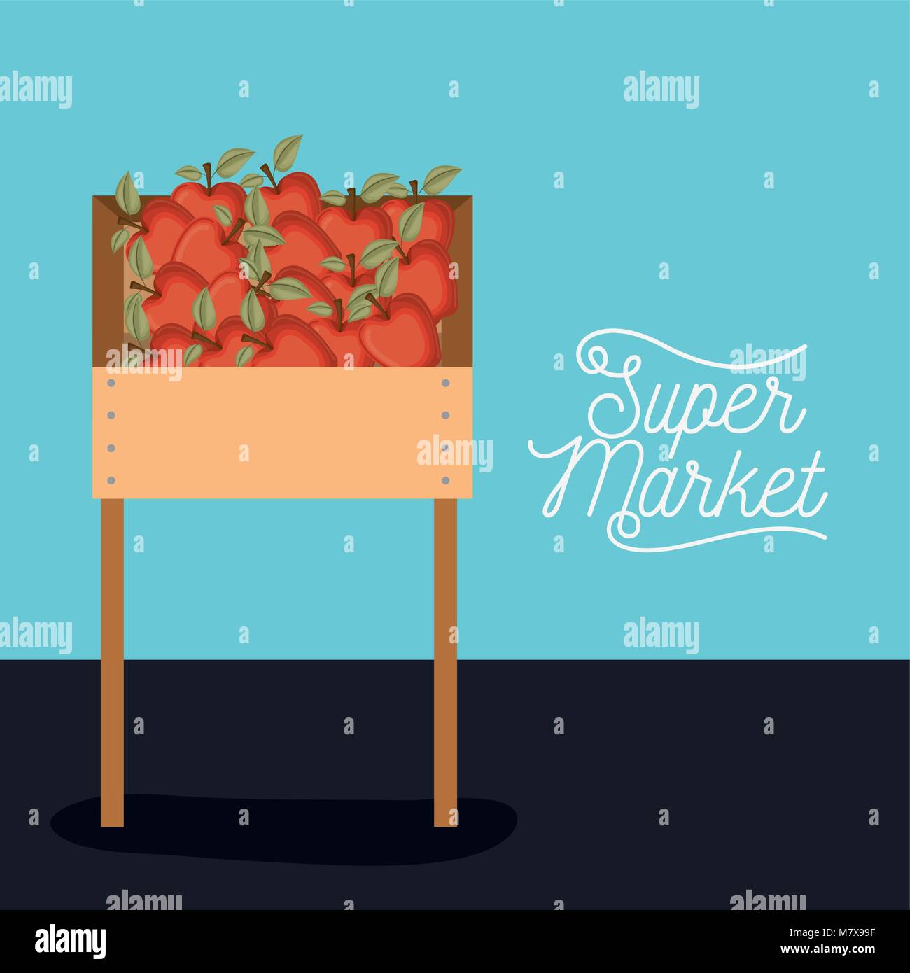 supermarket colorful poster design with tall one level shelf with ...