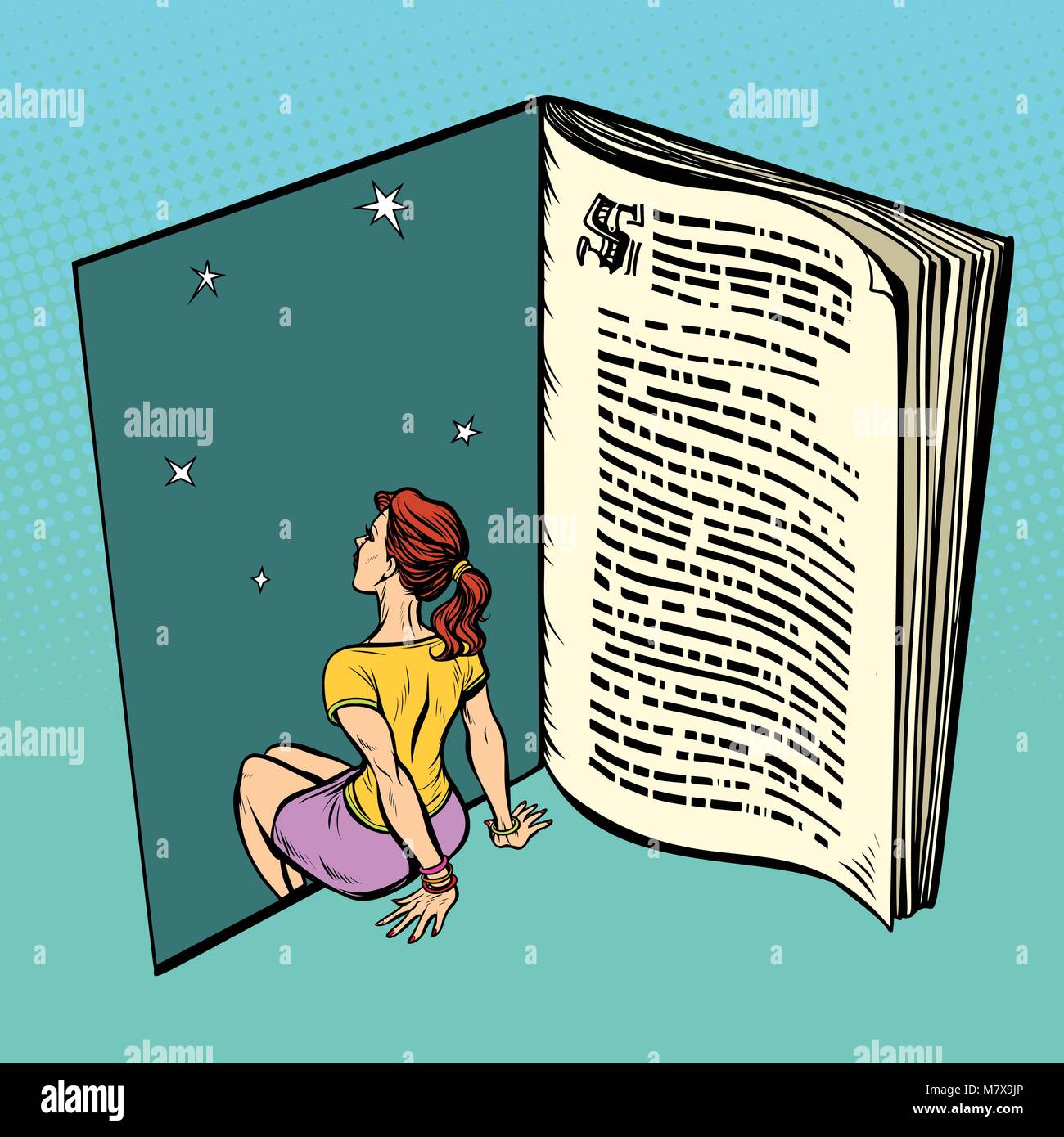 Beautiful woman reading a book and dreaming Stock Vector Image & Art ...