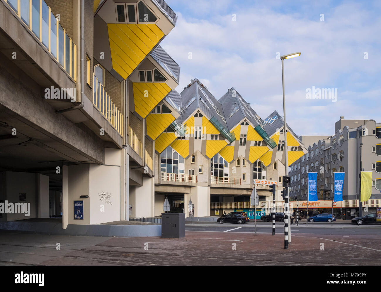 Exterior view of landmark Cube Houses by Dutch Architect Piet Blom ...