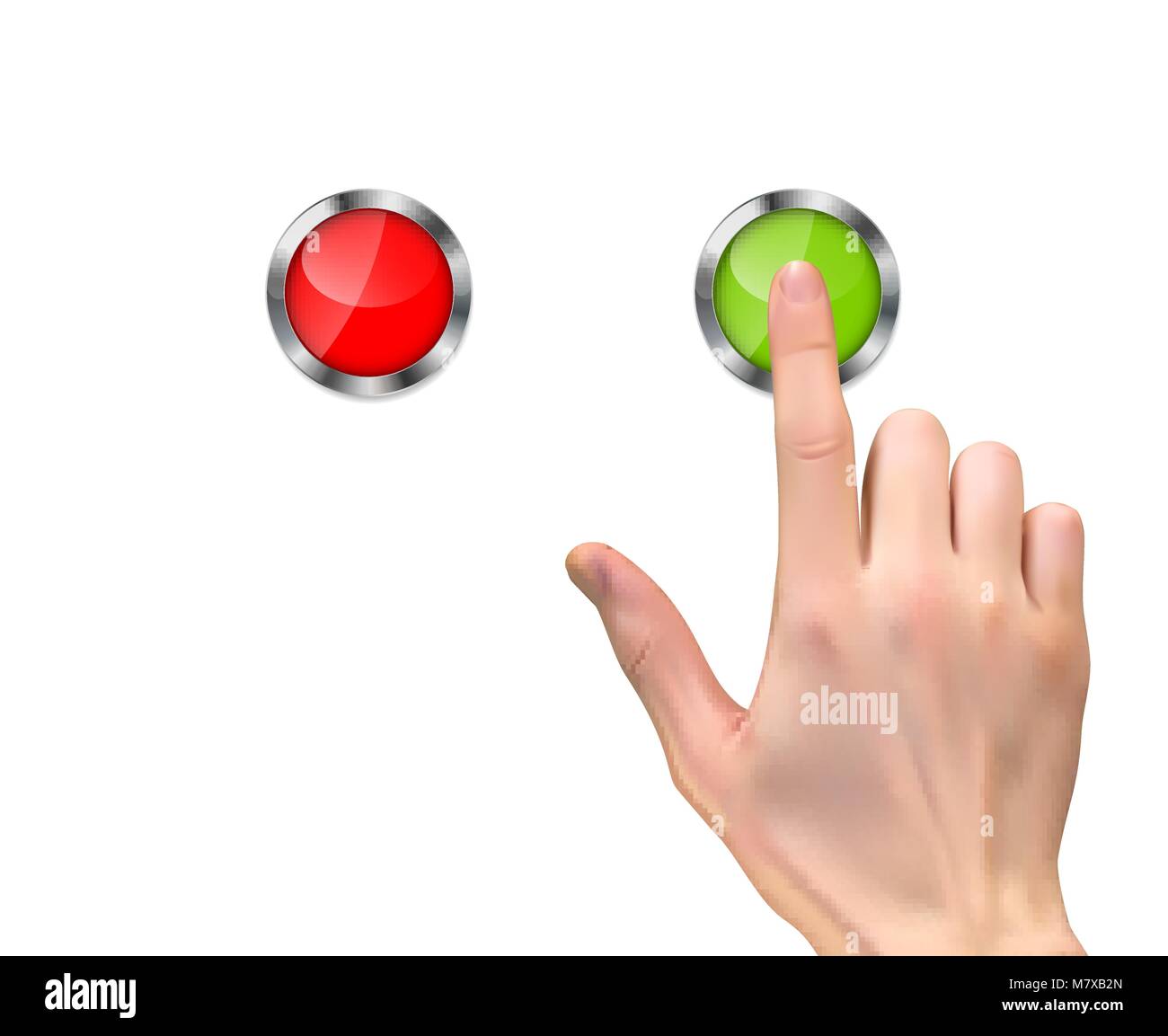 Realistic 3D Silhouette of hand with inger pressing a green start ...