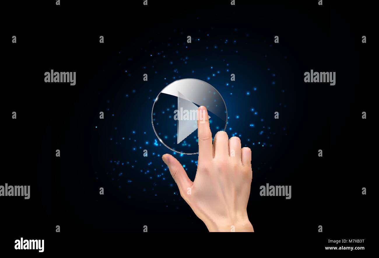 Realistic 3D Silhouette of hand with finger pressing a play button ...