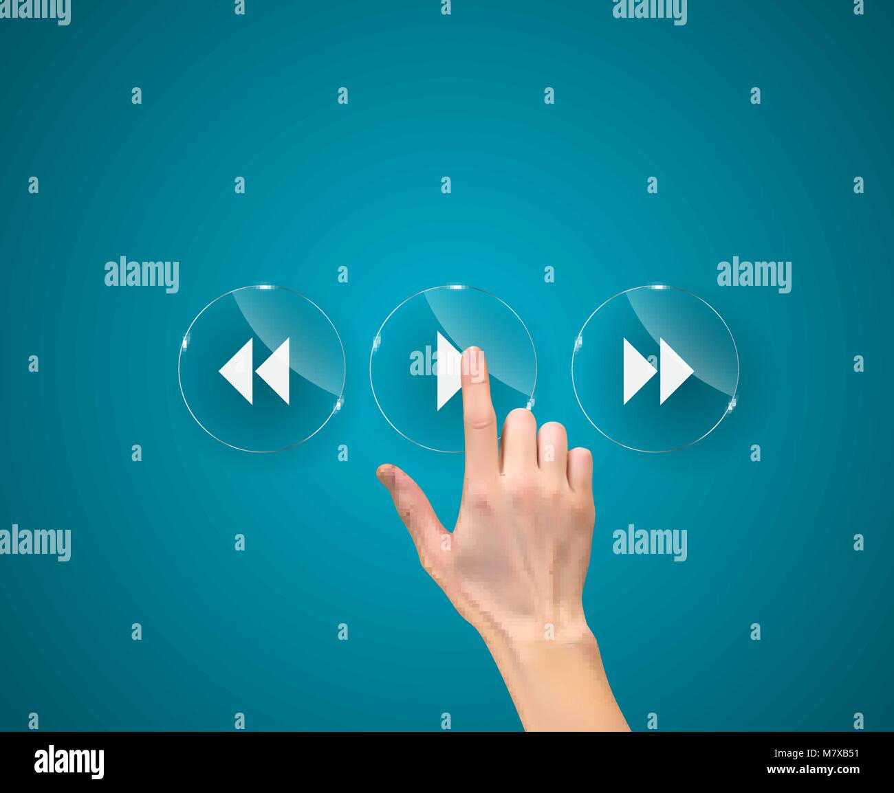 Realistic 3D Silhouette of hand with finger pressing a play button ...