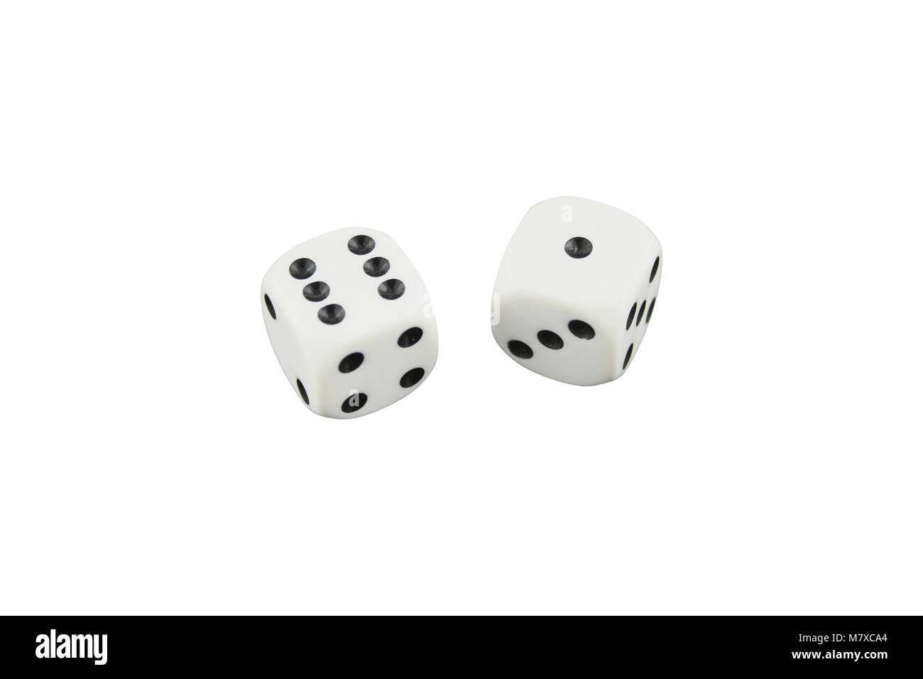 Seven and seven dice isolated on black background Stock Photo - Alamy
