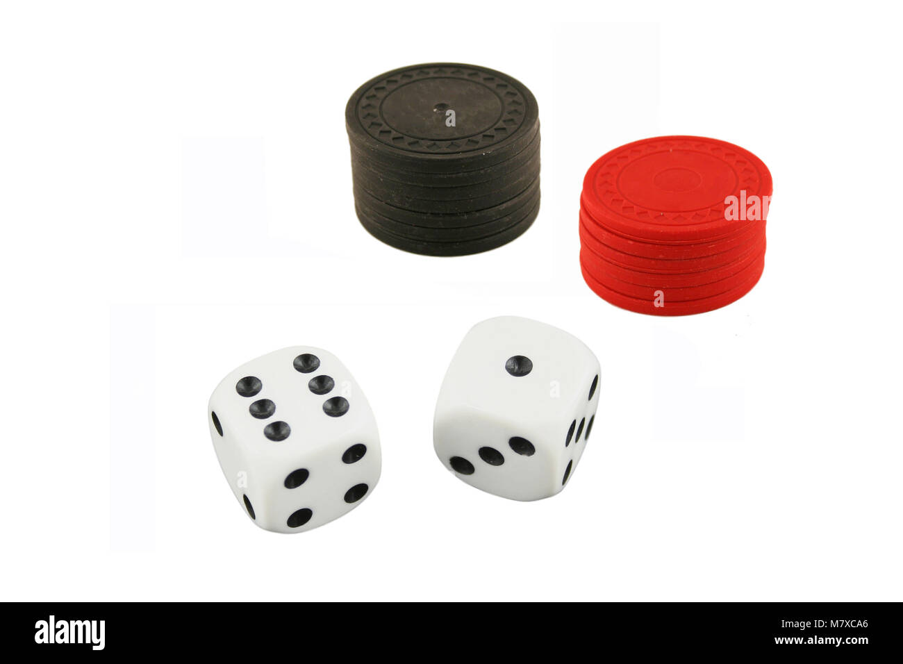 Seven and seven dice isolated on black background Stock Photo - Alamy