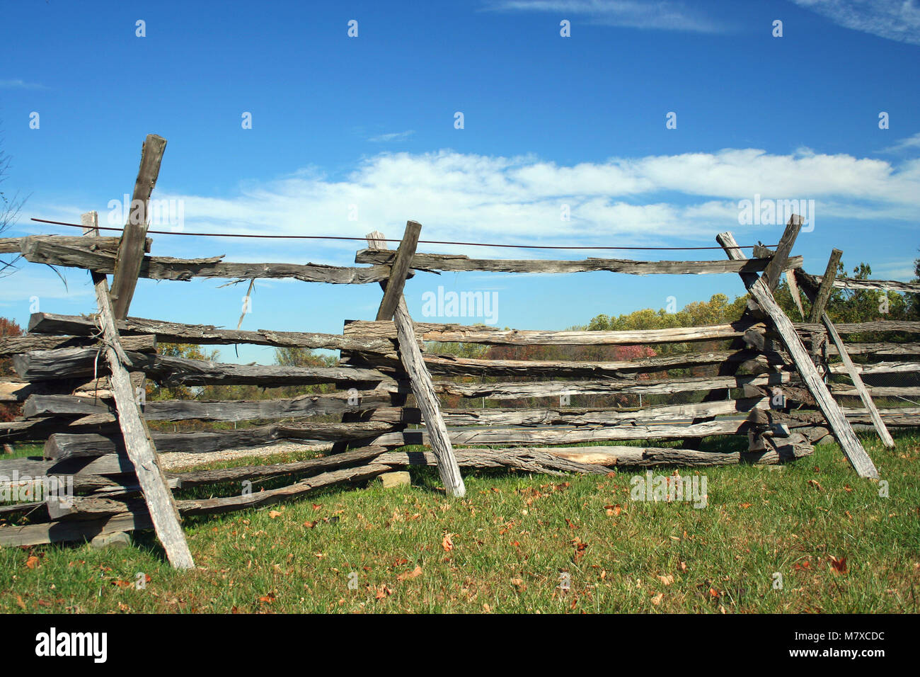 A Stacked wood fence against blue sky Stock Photo - Alamy