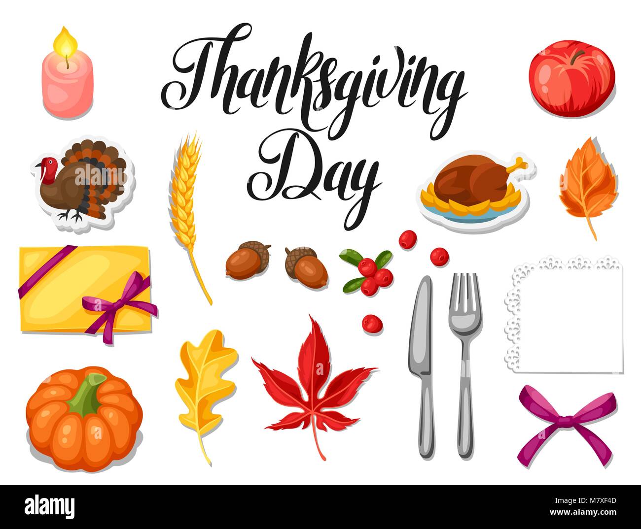 Thanksgiving Day set of object. Autumn and holiday items Stock Vector ...