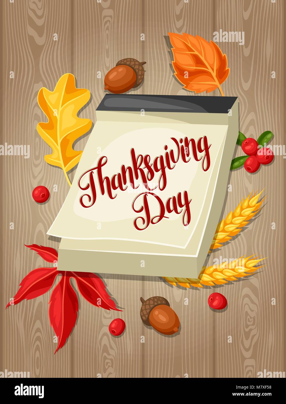 Thanksgiving Day greeting card. Background with calendar and autumn ...