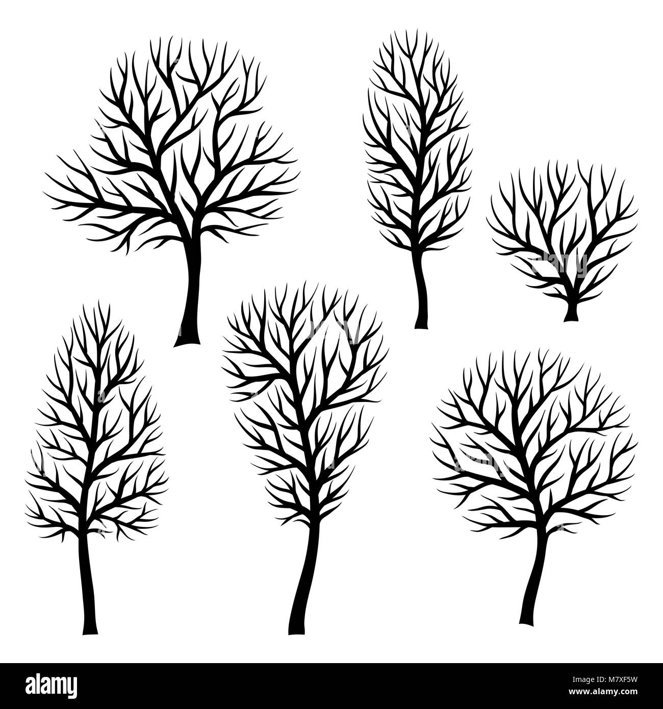Collection of abstract stylized black trees silhouettes Stock Vector ...