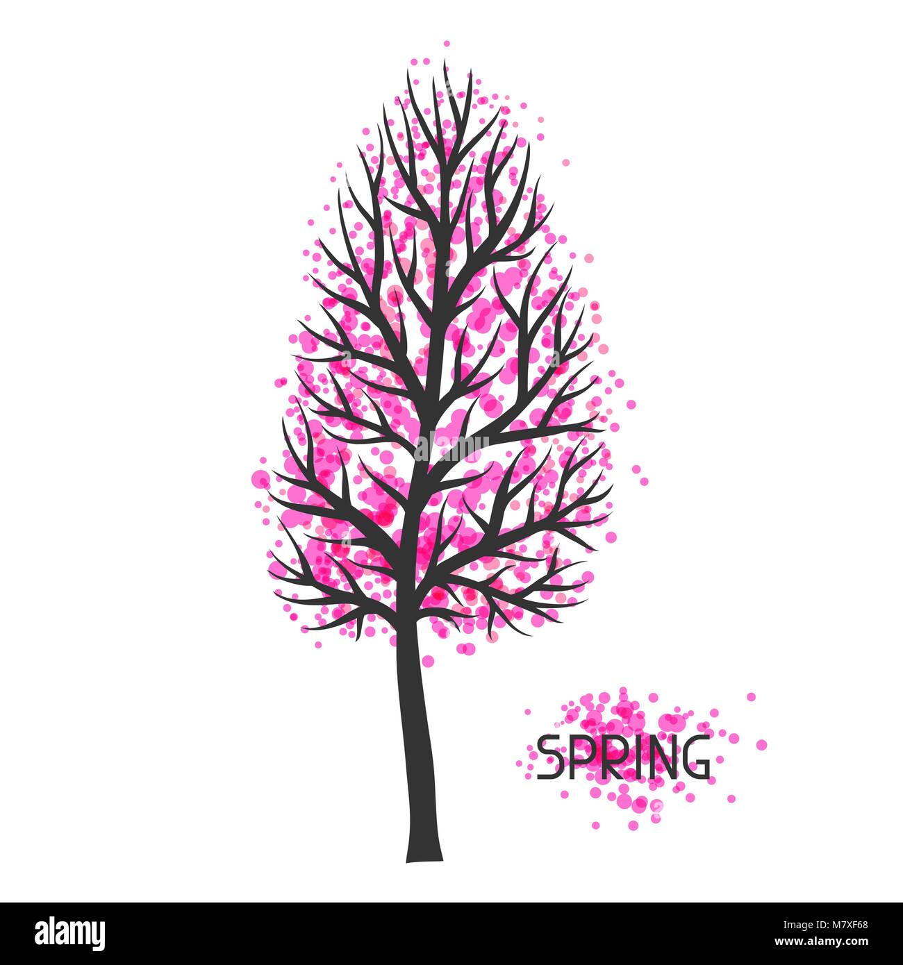 Background with spring tree. Illustration of silhouette and abstract ...