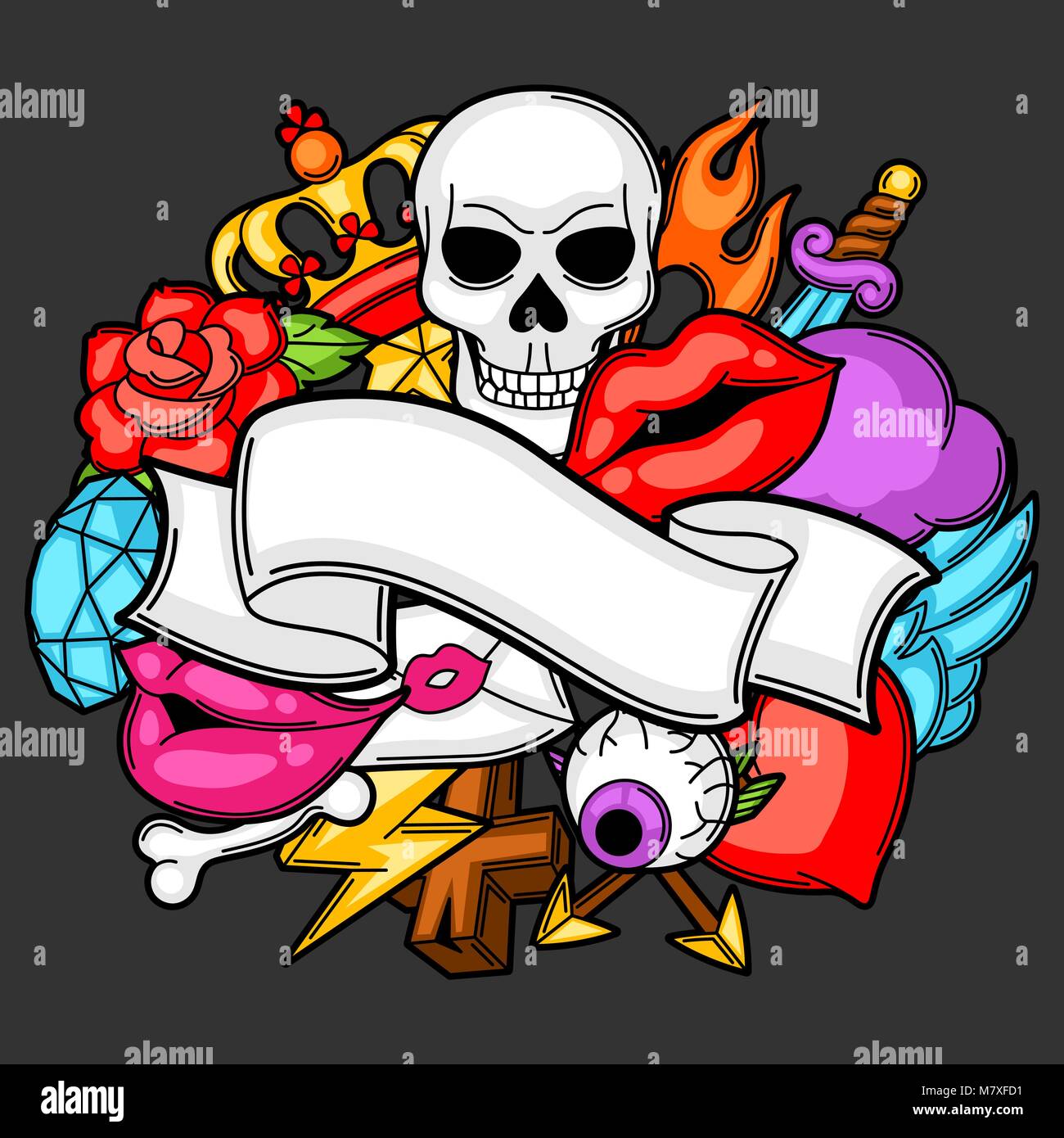 Vintage tattoo ribbon hi-res stock photography and images - Alamy