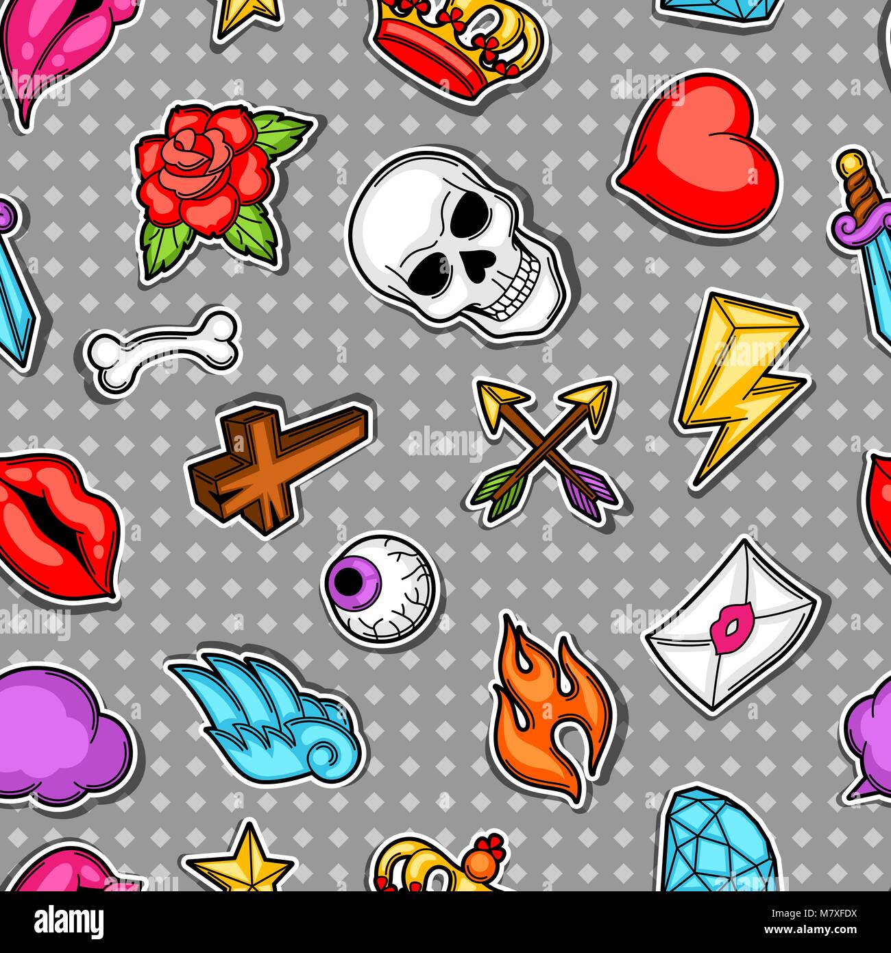 Seamless pattern with retro tattoo symbols. Cartoon old school ...