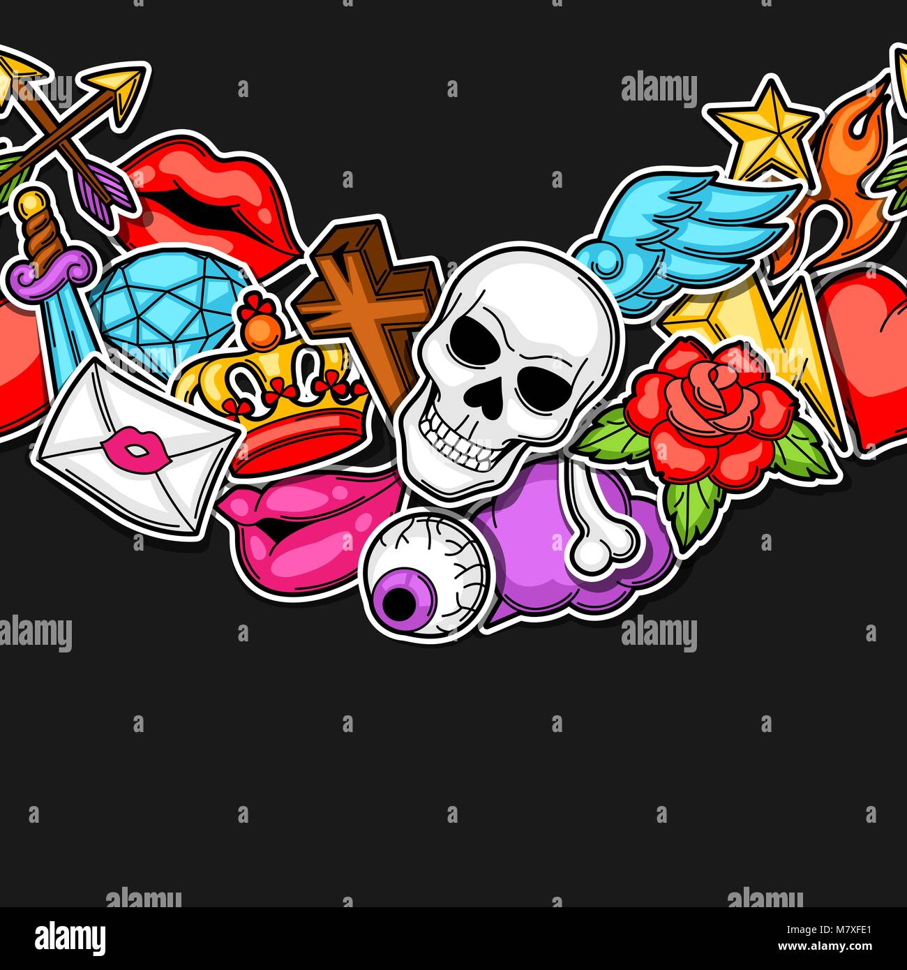 Seamless pattern with retro tattoo symbols. Cartoon old school ...